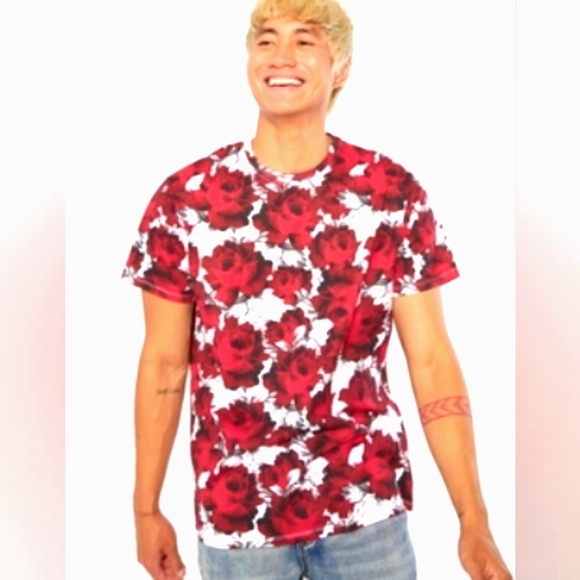 Shirts | Mens Red Rose Print Tee | Poshmark